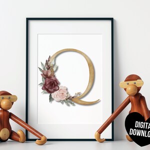 Letter Q Wall Art, PRINTABLE Letter Art Print, Initial Wall Art, Floral ...
