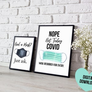 Face Mask Sign, Printable Wear a Mask Sign, Not Today Covid, Face ...