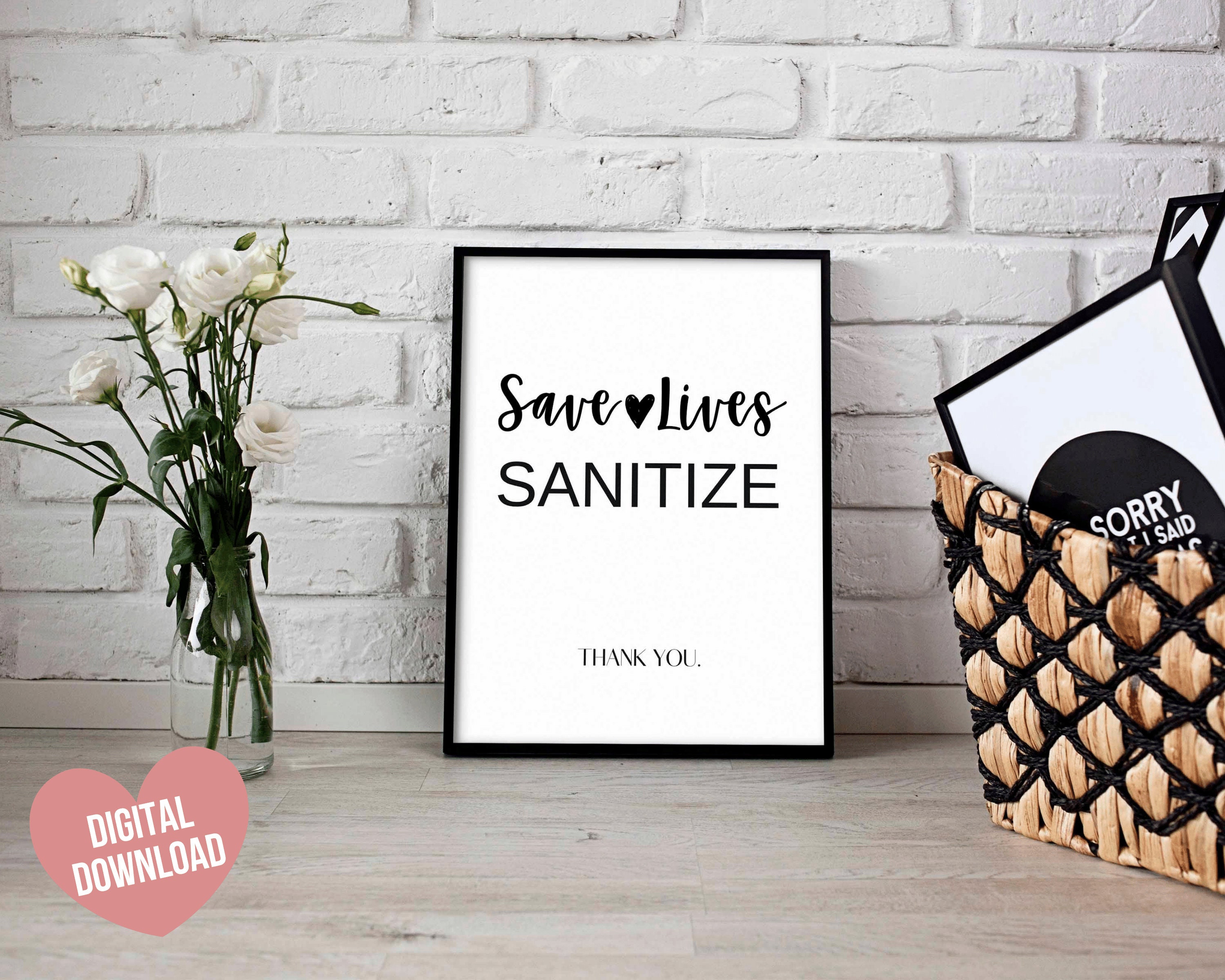 Hand Sanitizer Sign Printable Sanitize Sign Saves Lives | Etsy