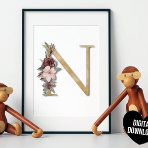 Letter Art Print PRINTABLE Letter N Wall Art Initial Wall | Etsy