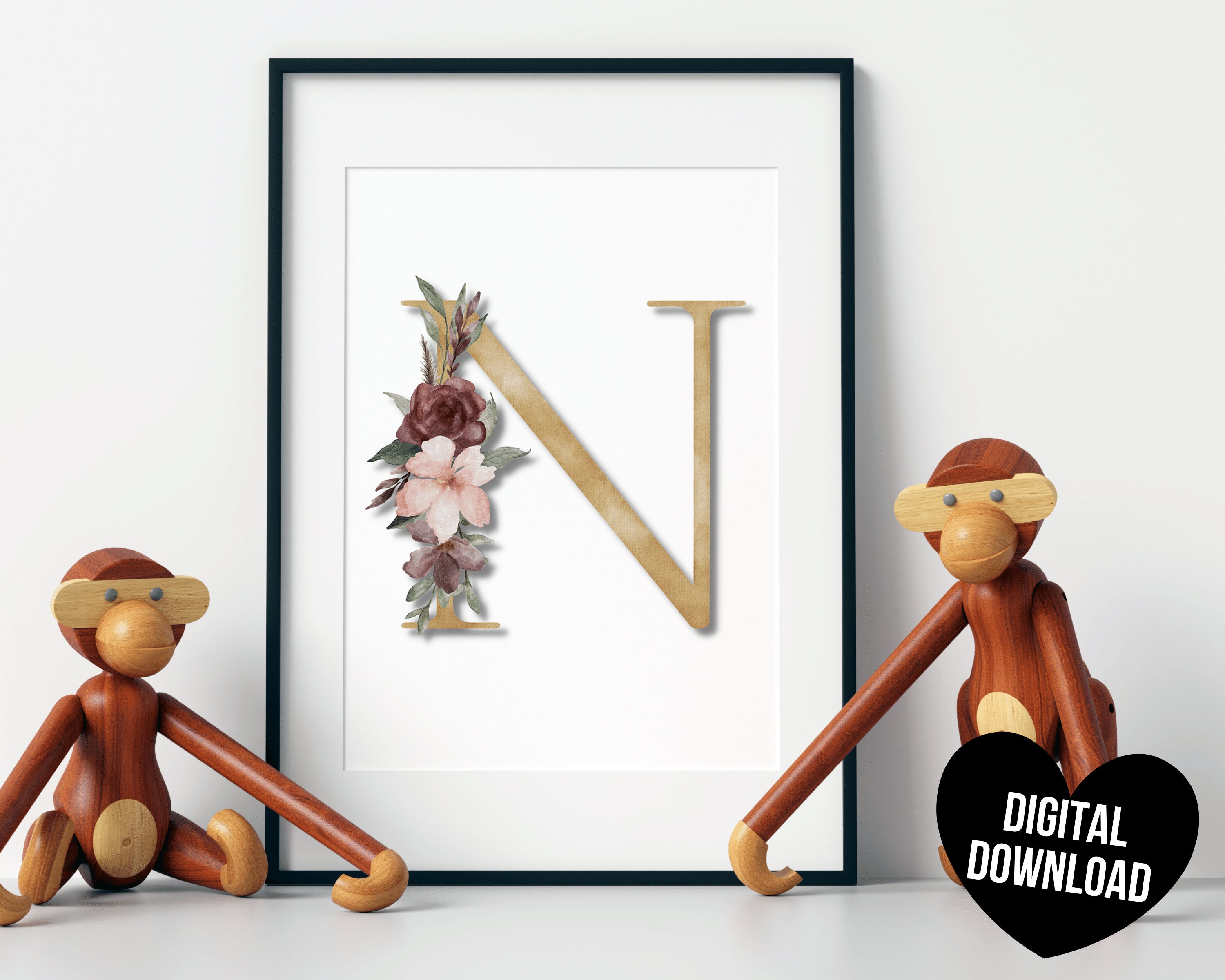 Letter Art Print PRINTABLE Letter N Wall Art Initial Wall | Etsy