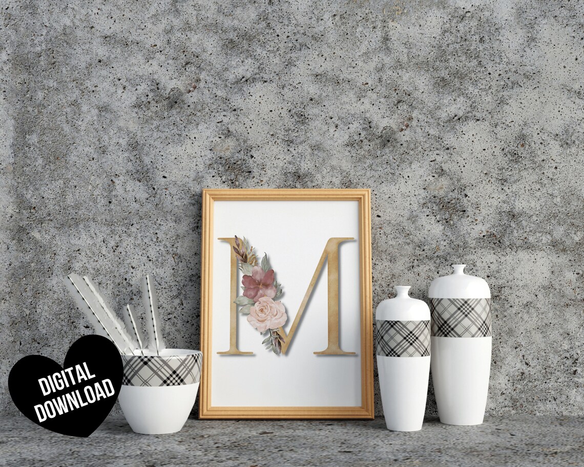 Letter Art Print PRINTABLE Letter M Wall Art Initial Wall - Etsy