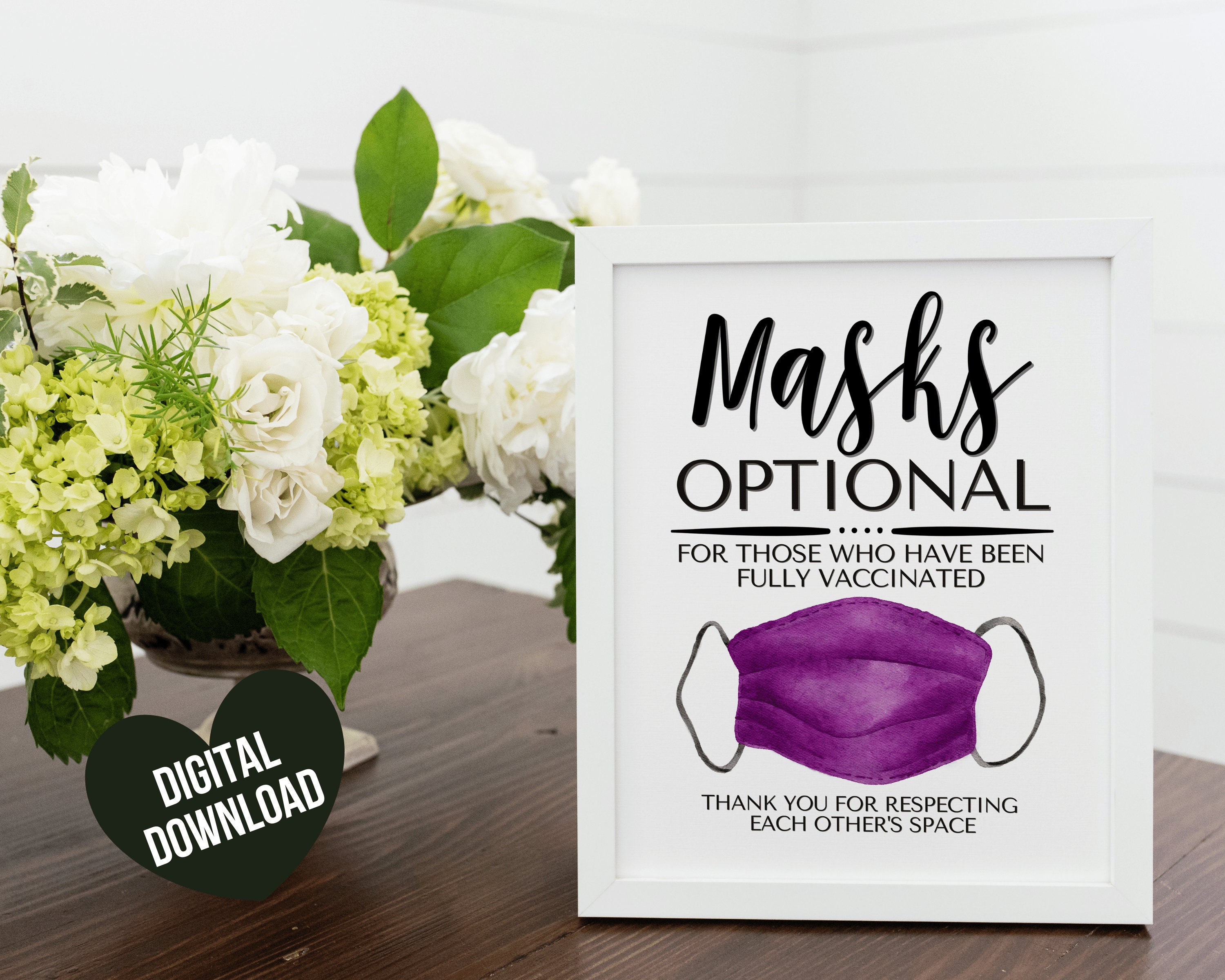 Face Mask Sign PRINTABLE Face Masks Optional if Vaccinated | Etsy