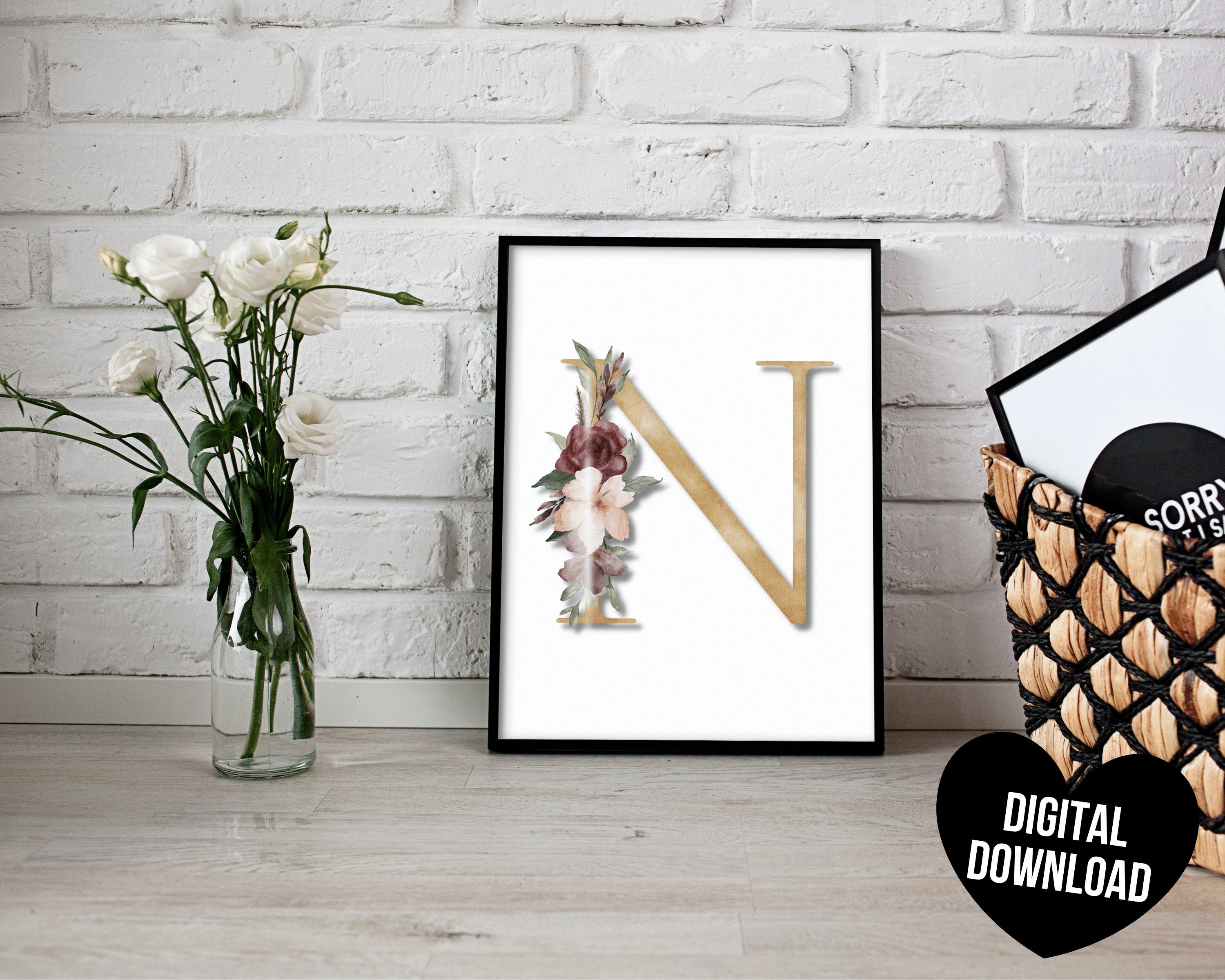 Letter Art Print PRINTABLE Letter N Wall Art Initial Wall | Etsy