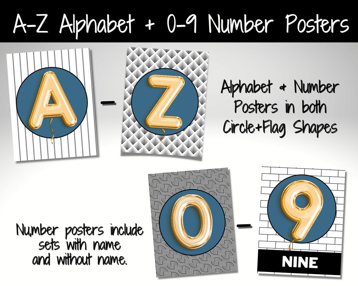 Gold Foil Balloon Alphabet Posters Number Posters Classroom - Etsy