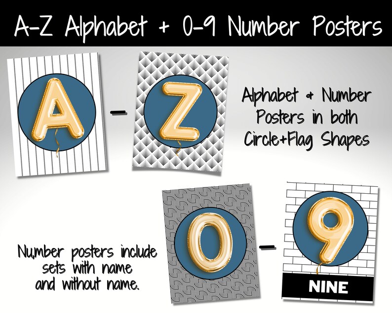 Gold Foil Balloon Alphabet Posters Number Posters Classroom - Etsy