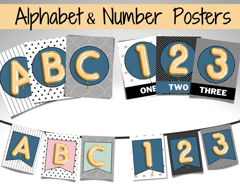 Gold Foil Balloon Alphabet Posters Number Posters Classroom - Etsy