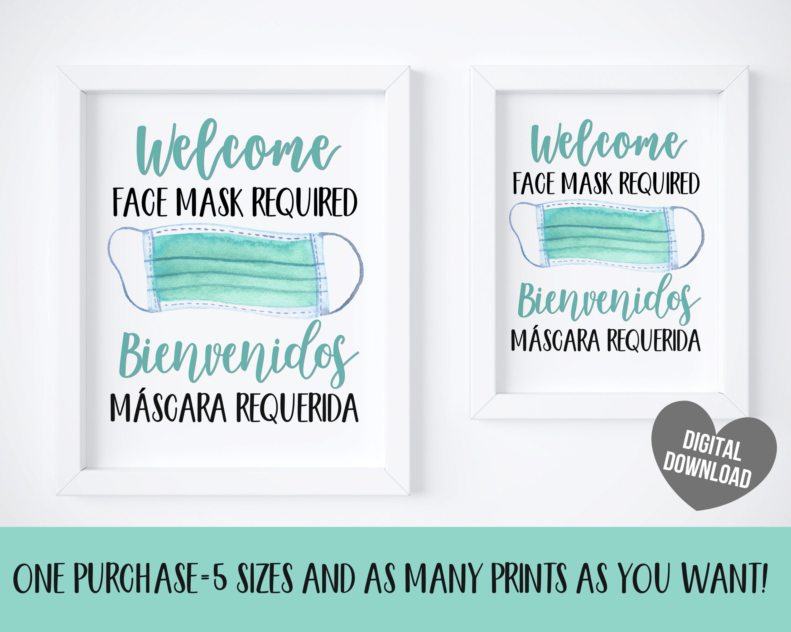 Face Mask Sign Mask Required Sign Printable Bilingual Covid - Etsy