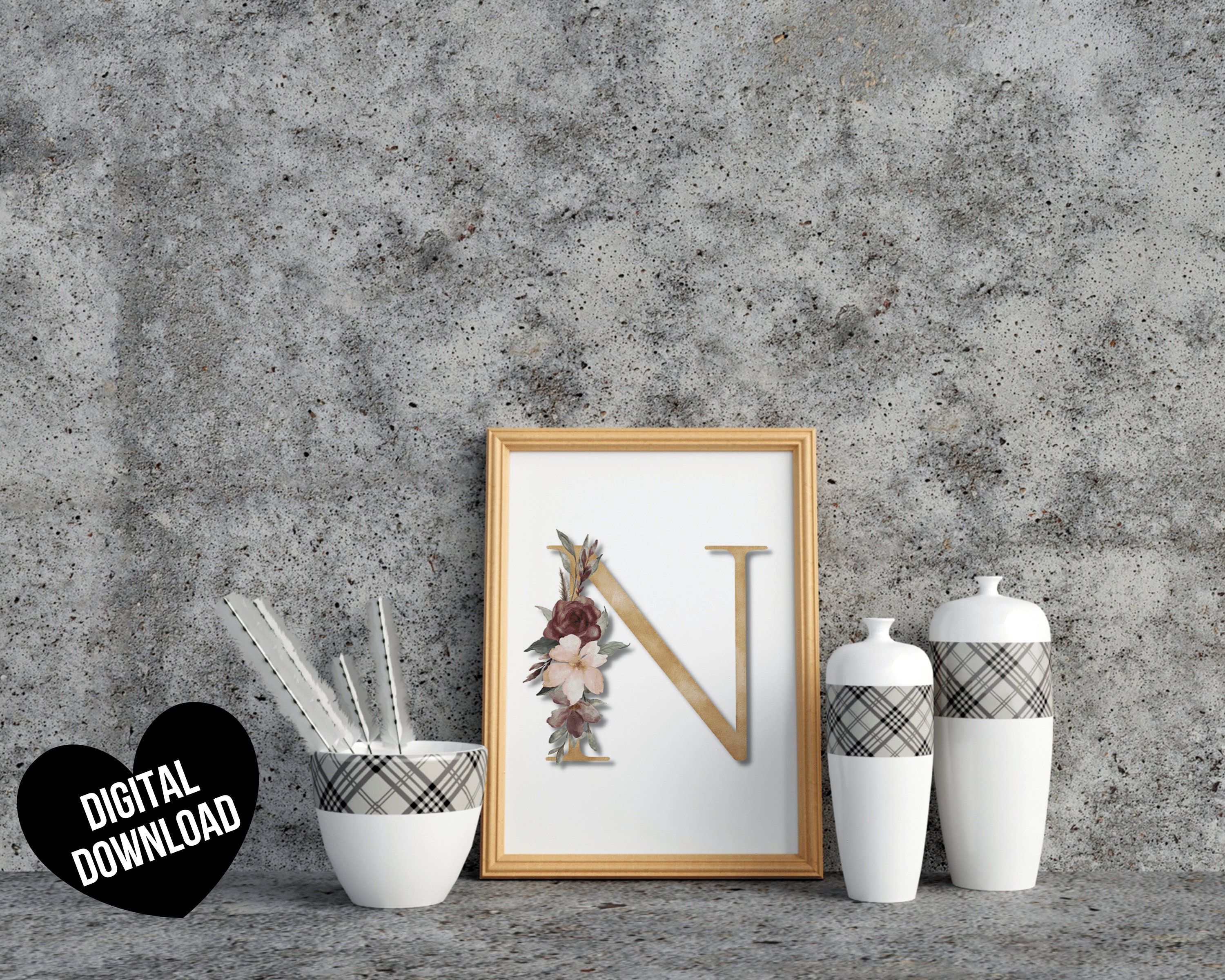 Letter Art Print PRINTABLE Letter N Wall Art Initial Wall | Etsy