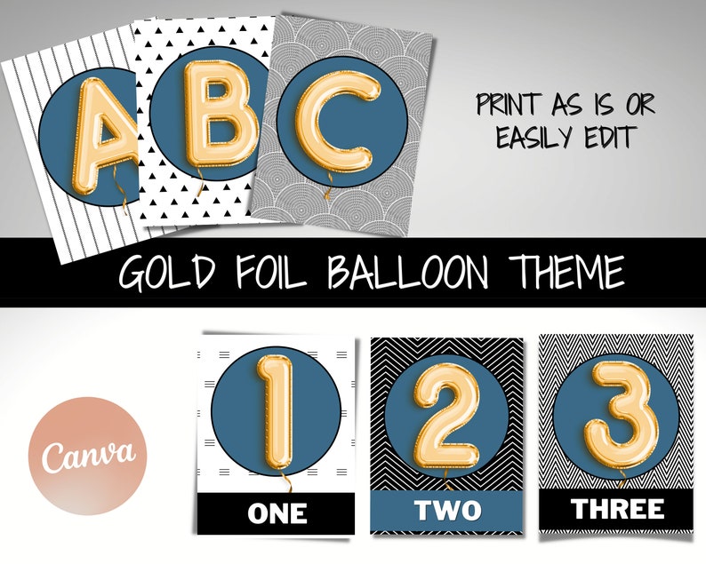 Gold Foil Balloon Alphabet Posters Number Posters Classroom - Etsy