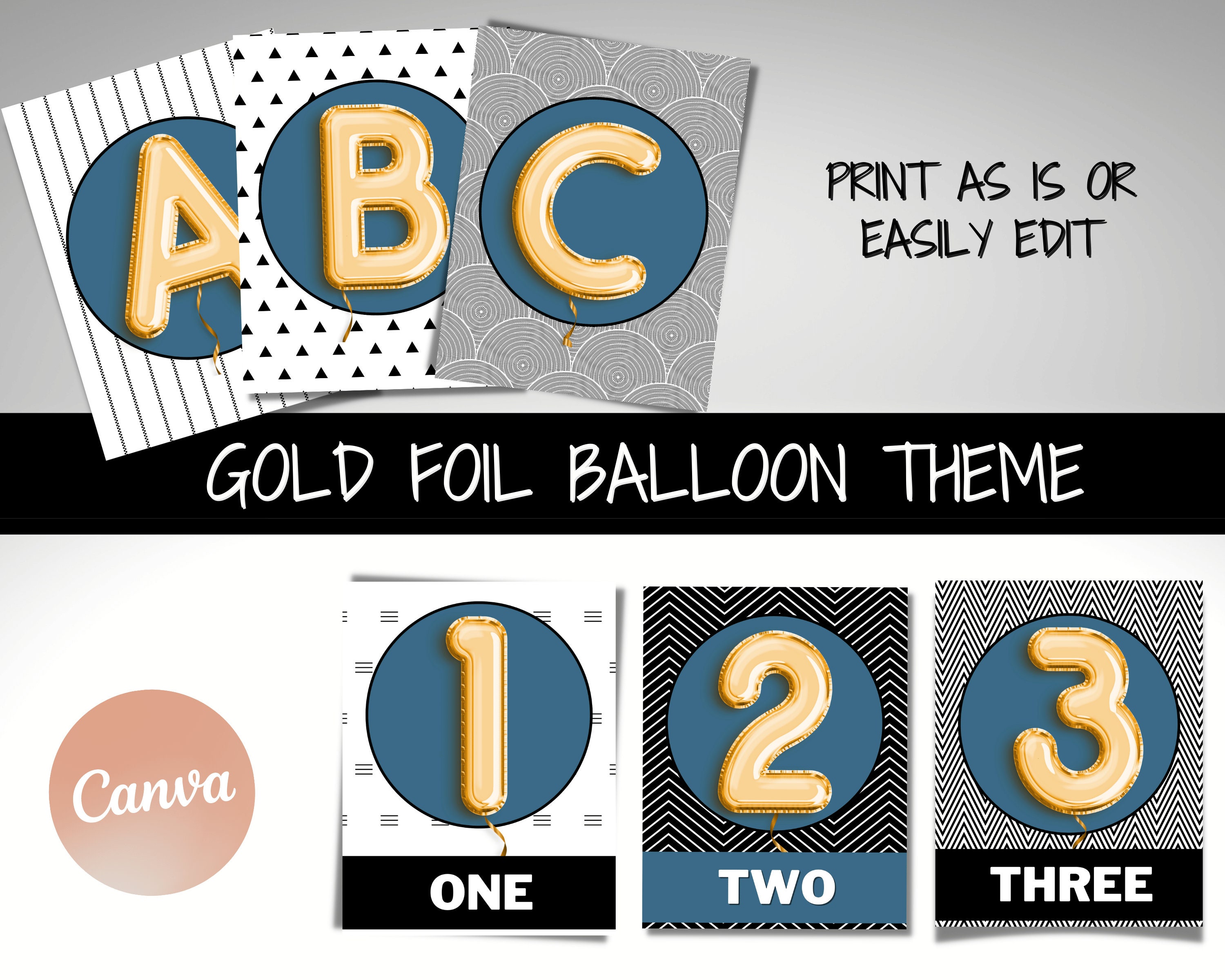 Gold Foil Balloon Alphabet Posters Number Posters Classroom - Etsy