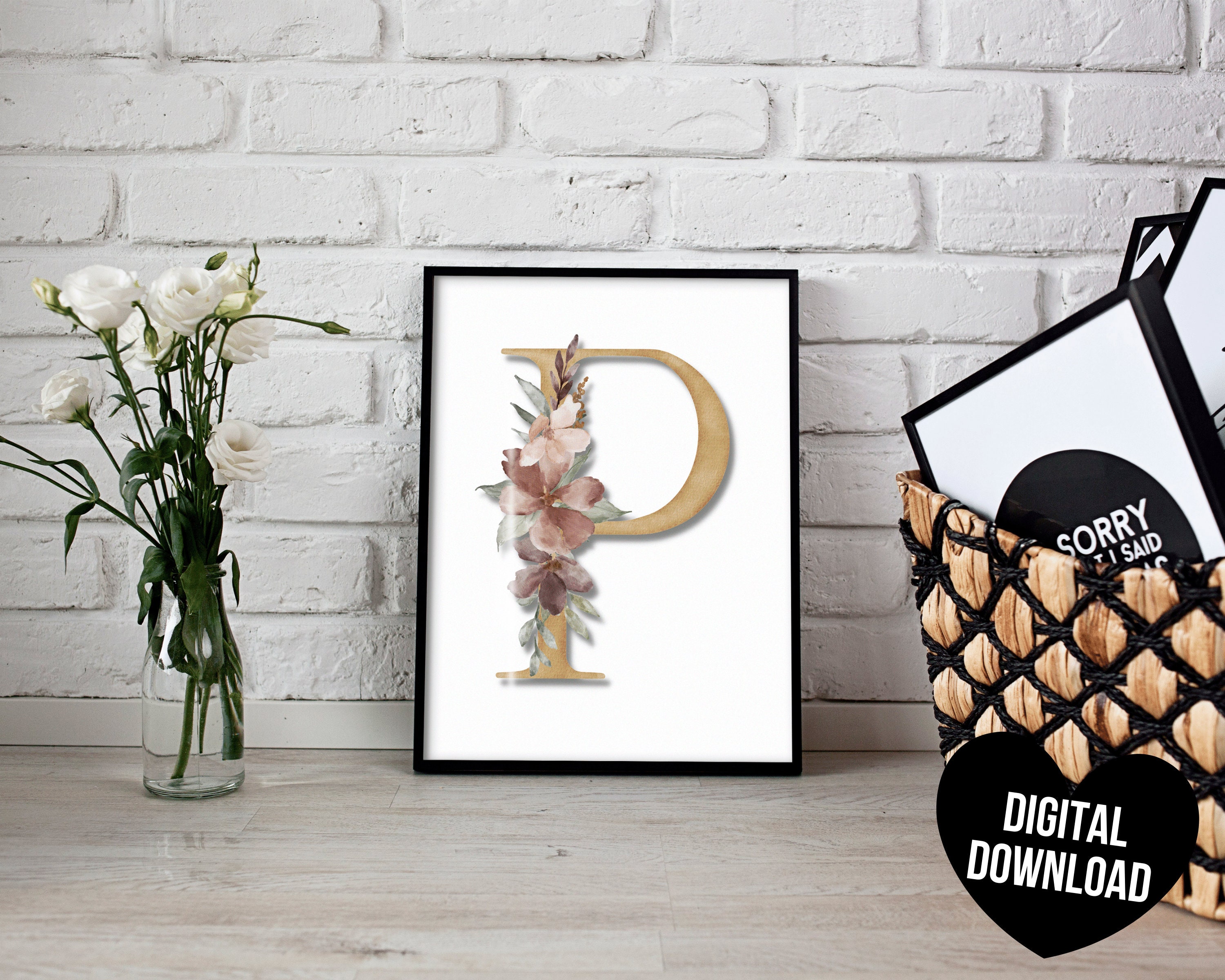 Letter P Wall Art PRINTABLE Letter Art Print Initial Wall | Etsy