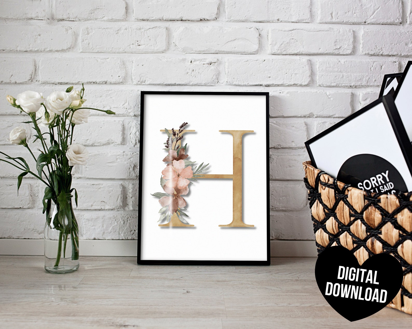Letter Art Print PRINTABLE Letter H Wall Art Initial Wall - Etsy