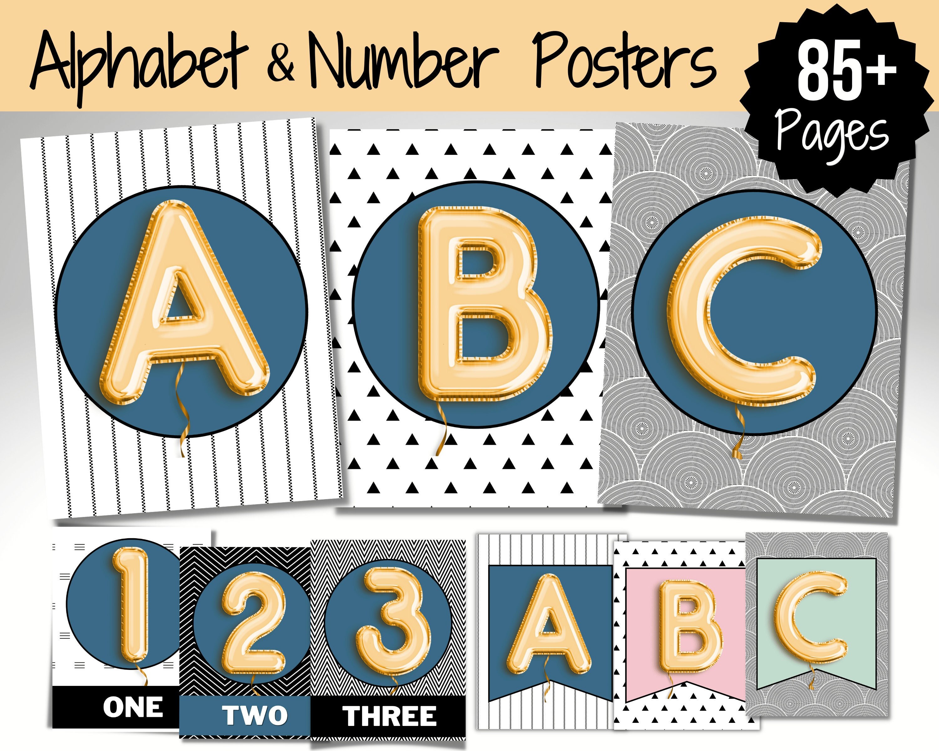 Gold Foil Balloon Alphabet Posters Number Posters Classroom - Etsy
