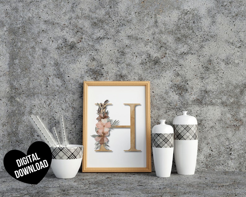 Letter Art Print PRINTABLE Letter H Wall Art Initial Wall - Etsy