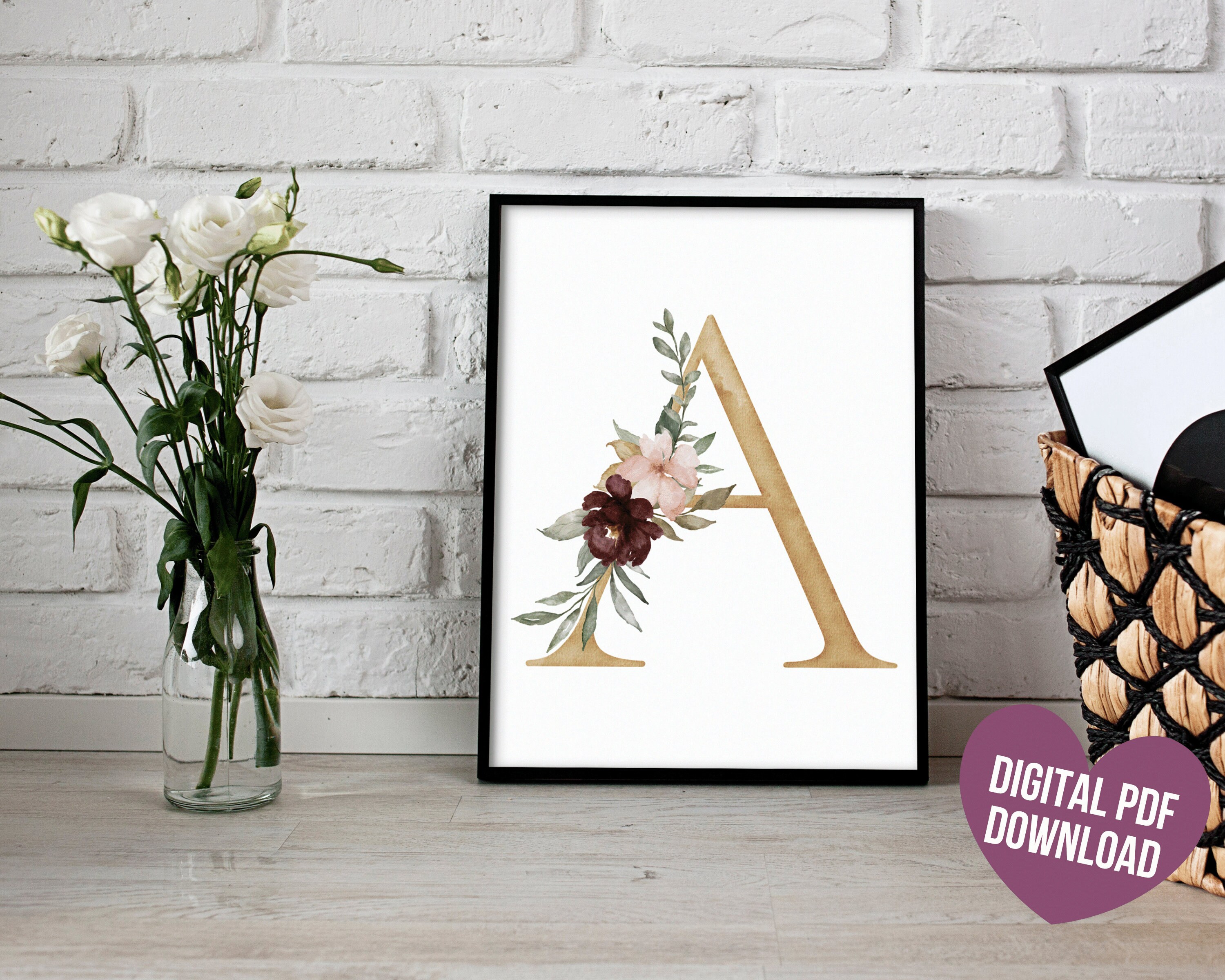 Letter Art Print Printable Letter A Poster Flower Wall - Etsy