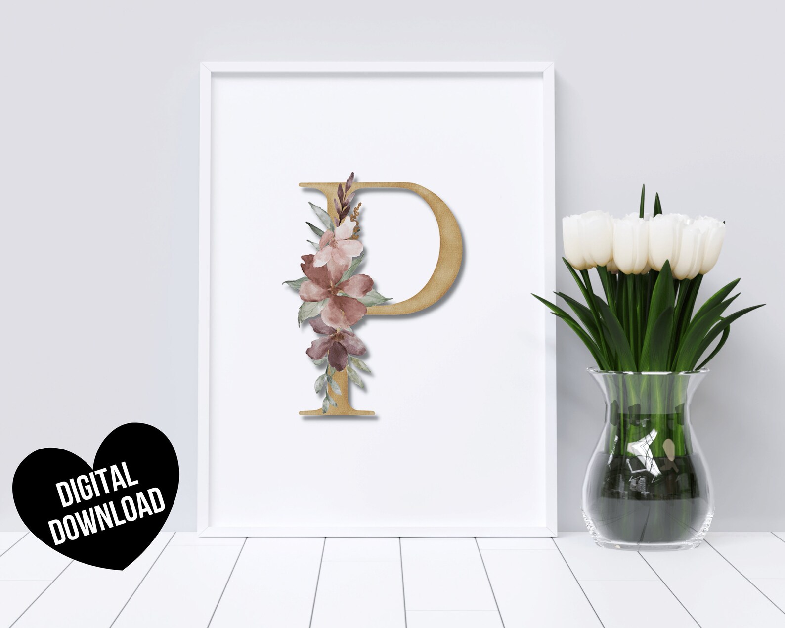 Letter P Wall Art PRINTABLE Letter Art Print Initial Wall | Etsy