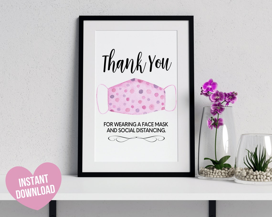 Face Mask Sign Thank You for Wearing a Face Mask and Social - Etsy