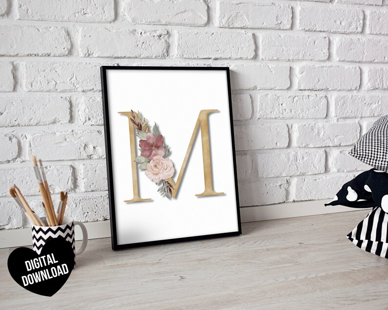 Letter Art Print PRINTABLE Letter M Wall Art Initial Wall - Etsy