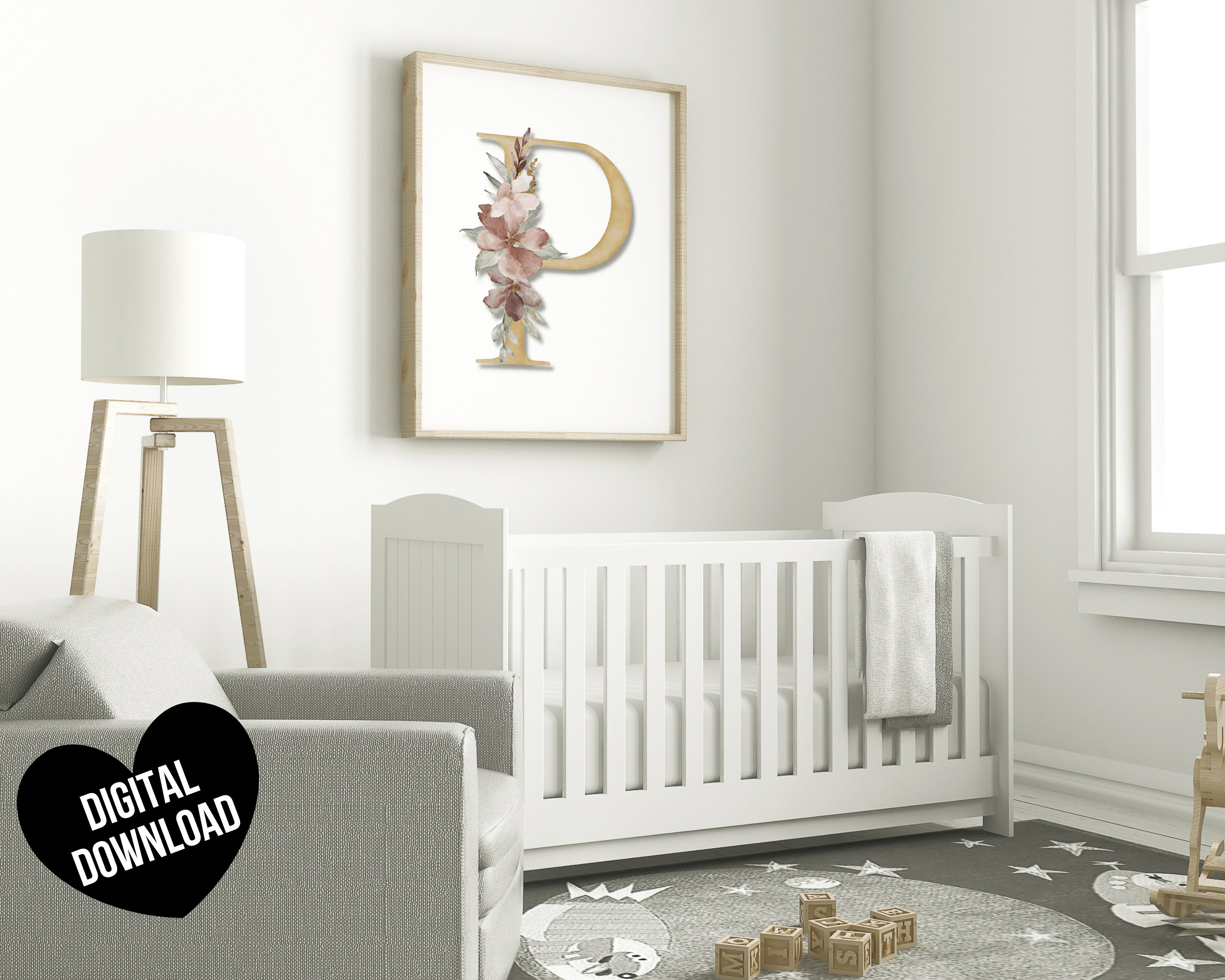 Letter P Wall Art PRINTABLE Letter Art Print Initial Wall | Etsy