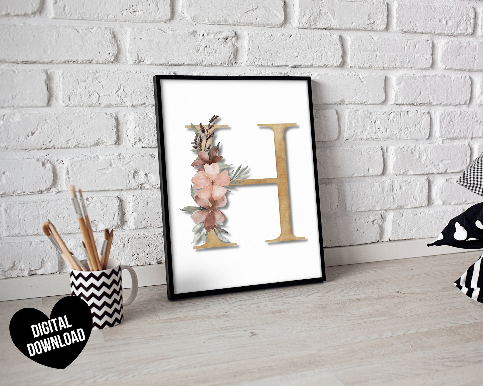 Letter Art Print PRINTABLE Letter H Wall Art Initial Wall - Etsy