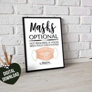 Face Mask Sign, PRINTABLE Wear a Mask Sign, Mask Optional If Vaccinated ...