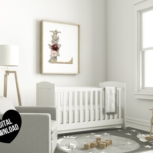 Letter Art Print, PRINTABLE Letter L Wall Art, Initial Wall Art, Floral ...