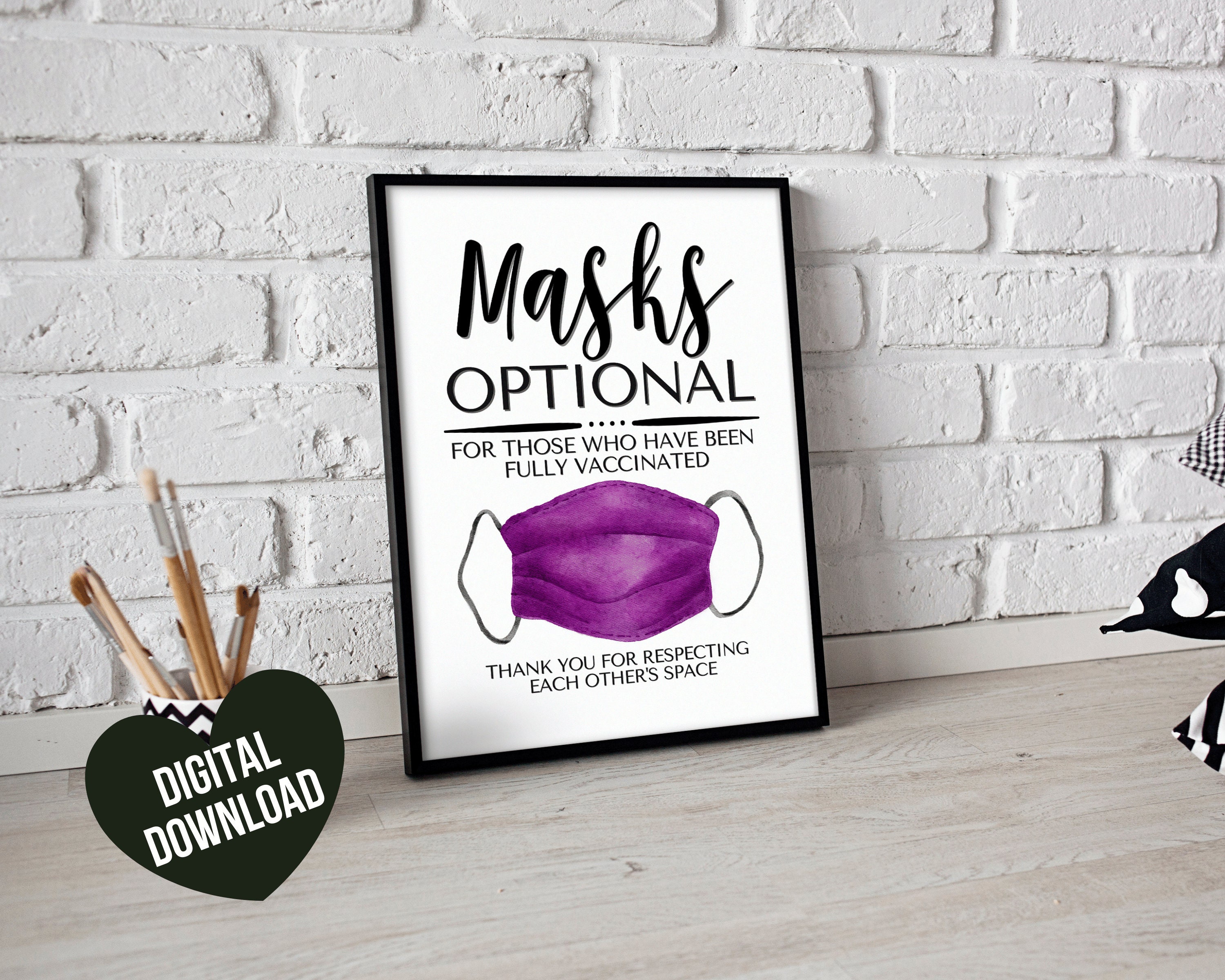 Face Mask Sign PRINTABLE Face Masks Optional if Vaccinated | Etsy