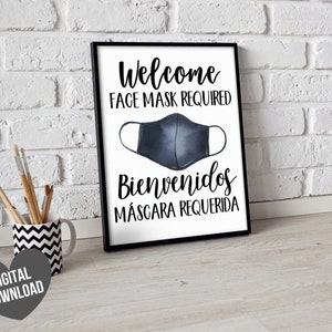 Face Mask Sign, Mask Required Sign Printable, Bilingual Covid Poster ...