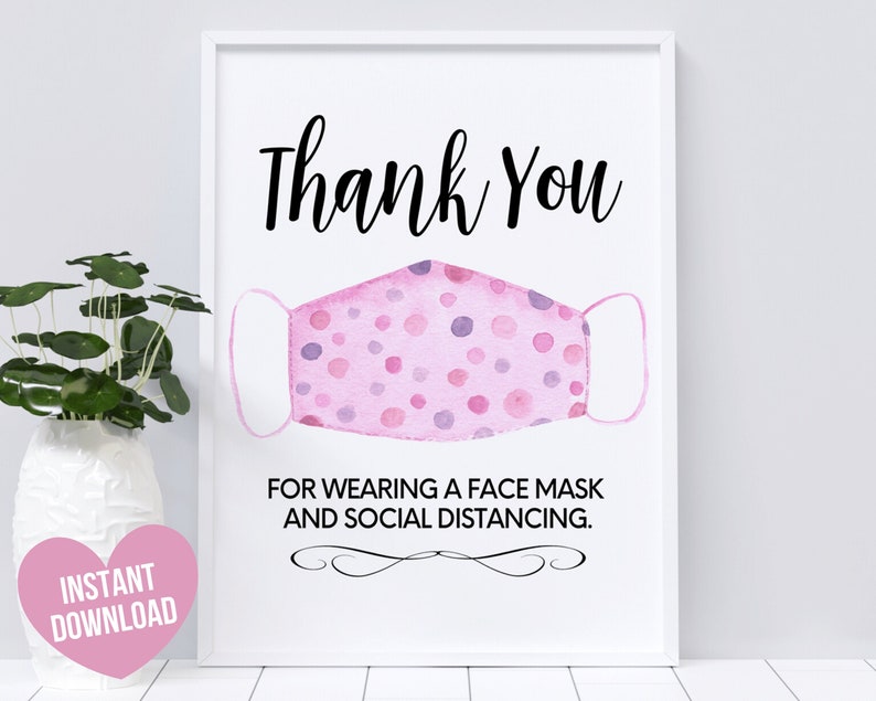 Face Mask Sign Thank You for Wearing a Face Mask and Social - Etsy
