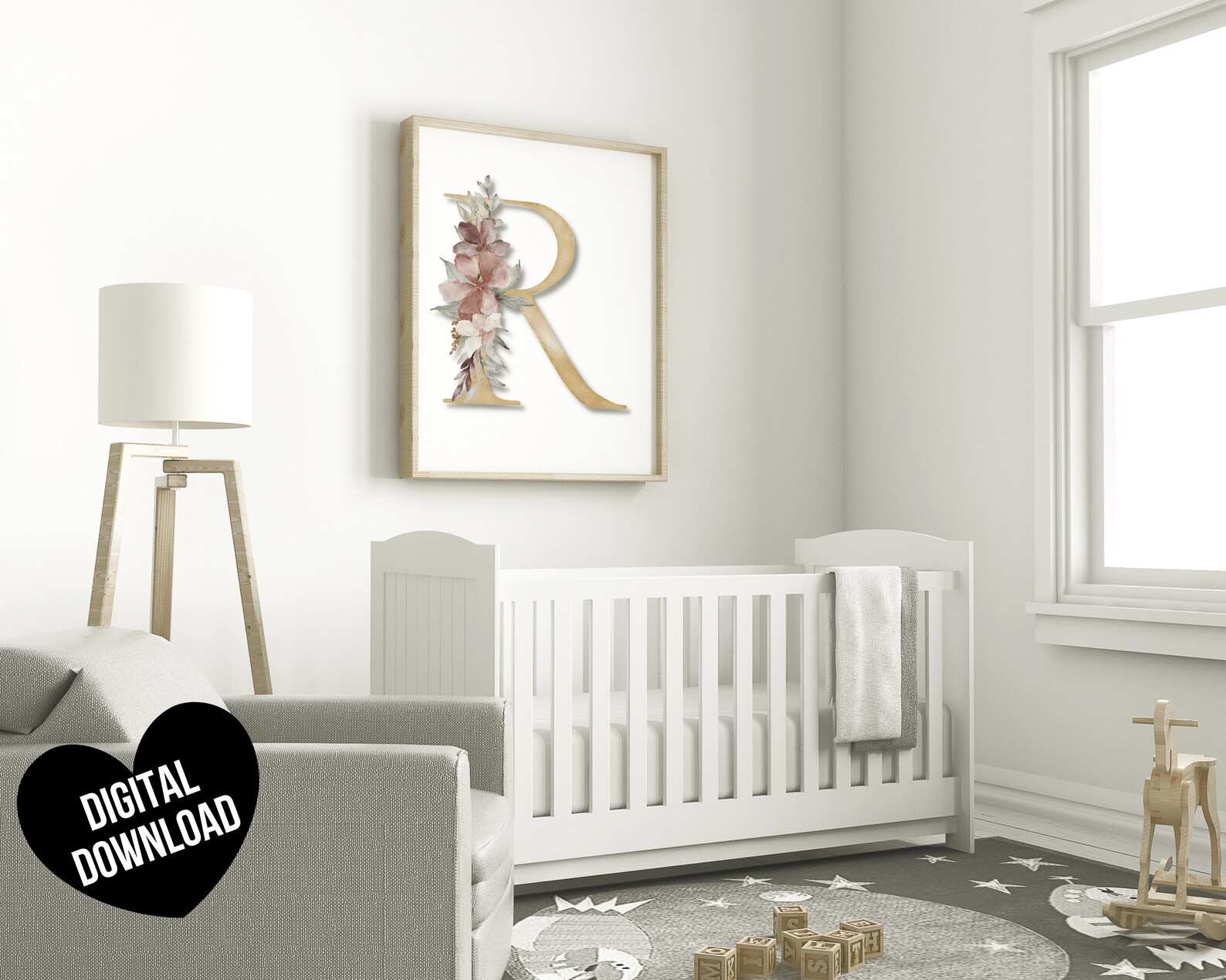 Letter R Wall Art PRINTABLE Letter Art Print Initial Wall - Etsy