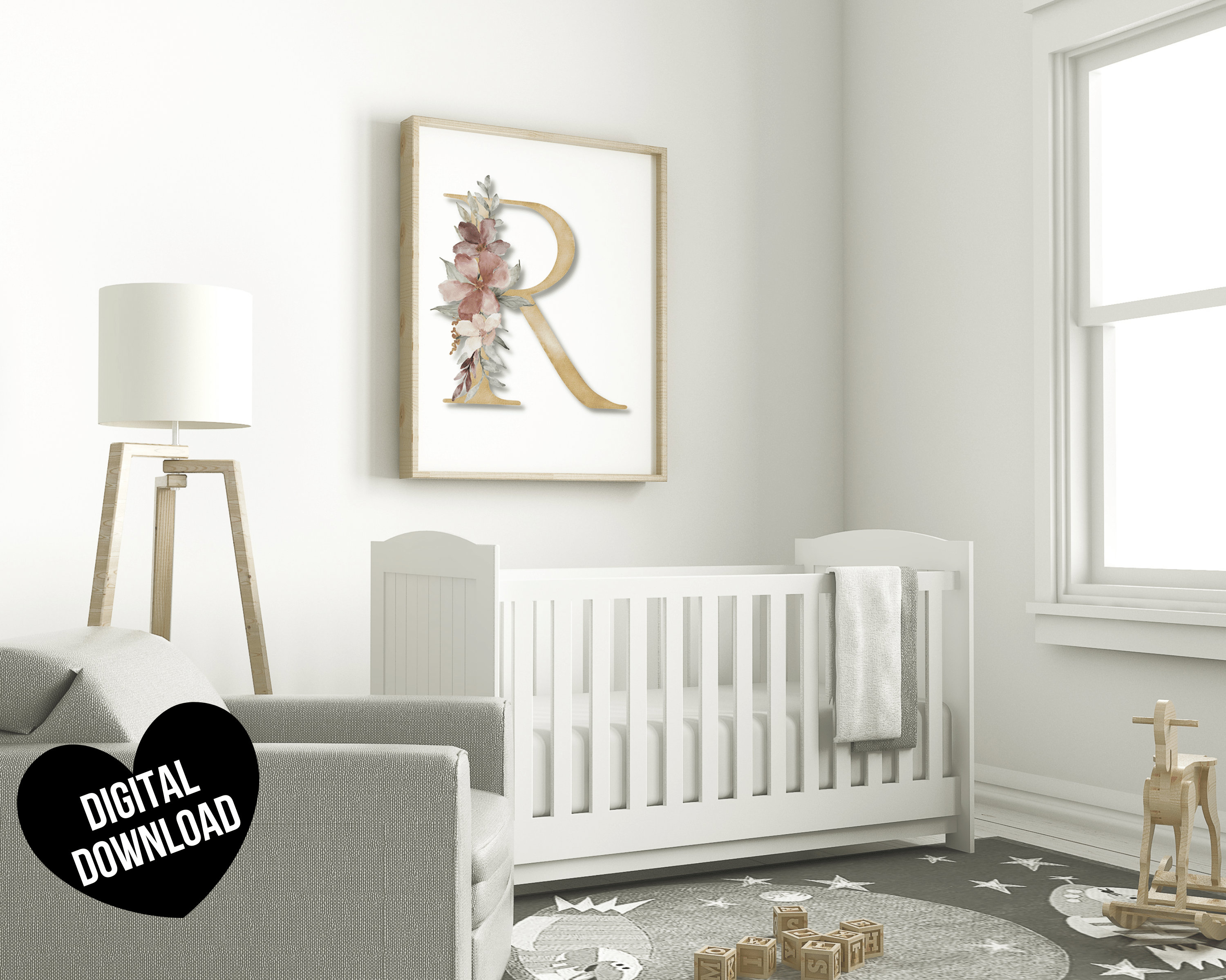 Letter R Wall Art PRINTABLE Letter Art Print Initial Wall - Etsy