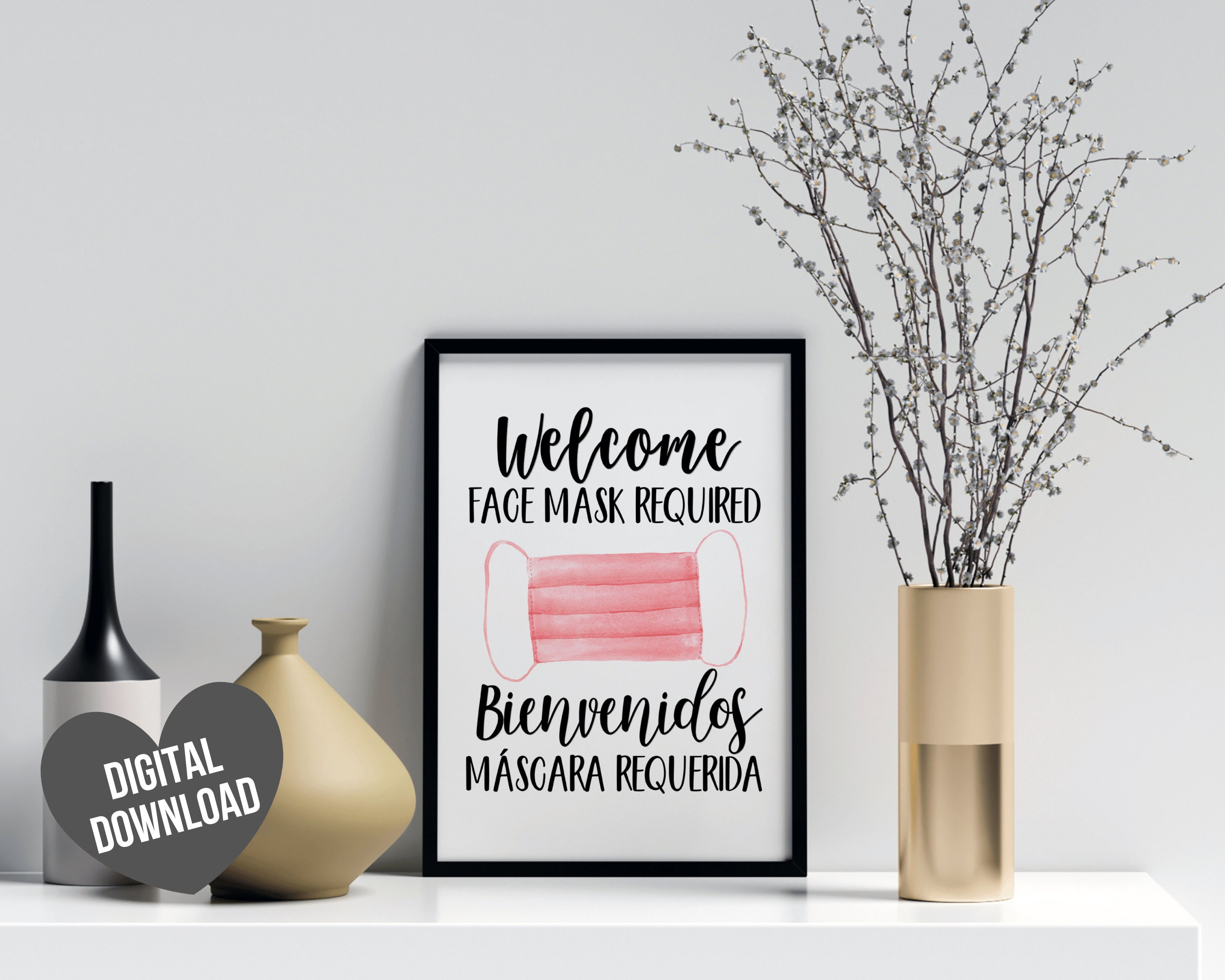 Face Mask Sign Mask Required Sign Printable Bilingual Covid - Etsy