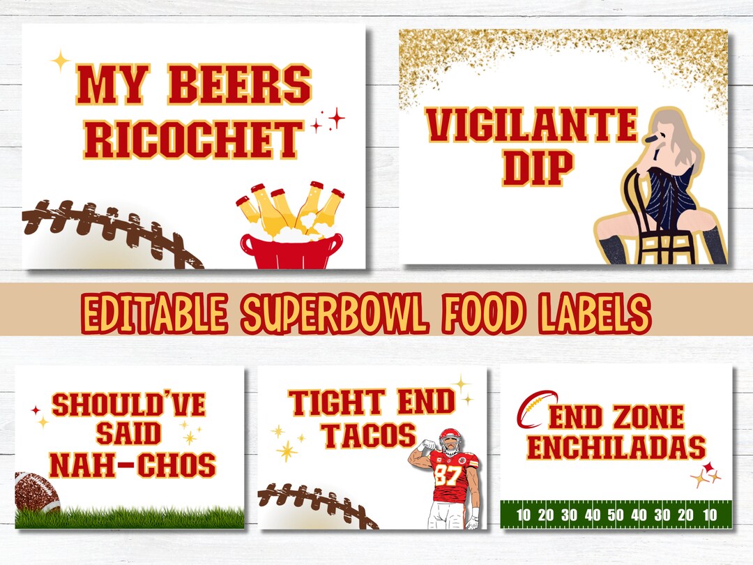 Taylor Swift Superbowl Party, Swift Bowl Food Labels, Superbowl ...