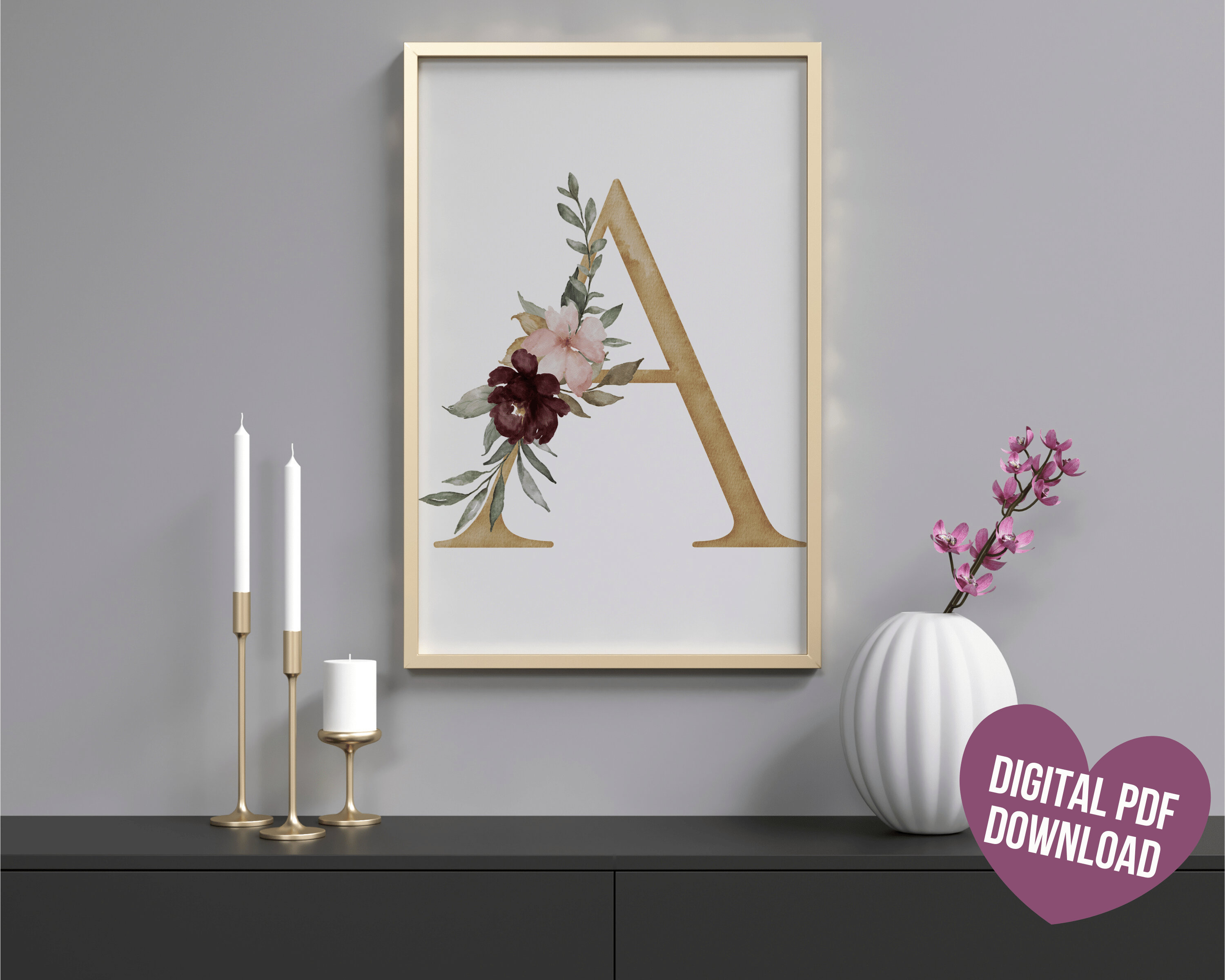 Letter Art Print Printable Letter A Poster Flower Wall | Etsy