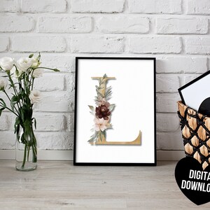 Letter Art Print, PRINTABLE Letter L Wall Art, Initial Wall Art, Floral ...