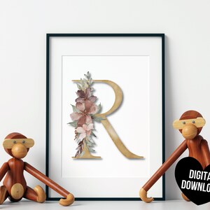 Letter R Wall Art, PRINTABLE Letter Art Print, Initial Wall Art, Floral ...
