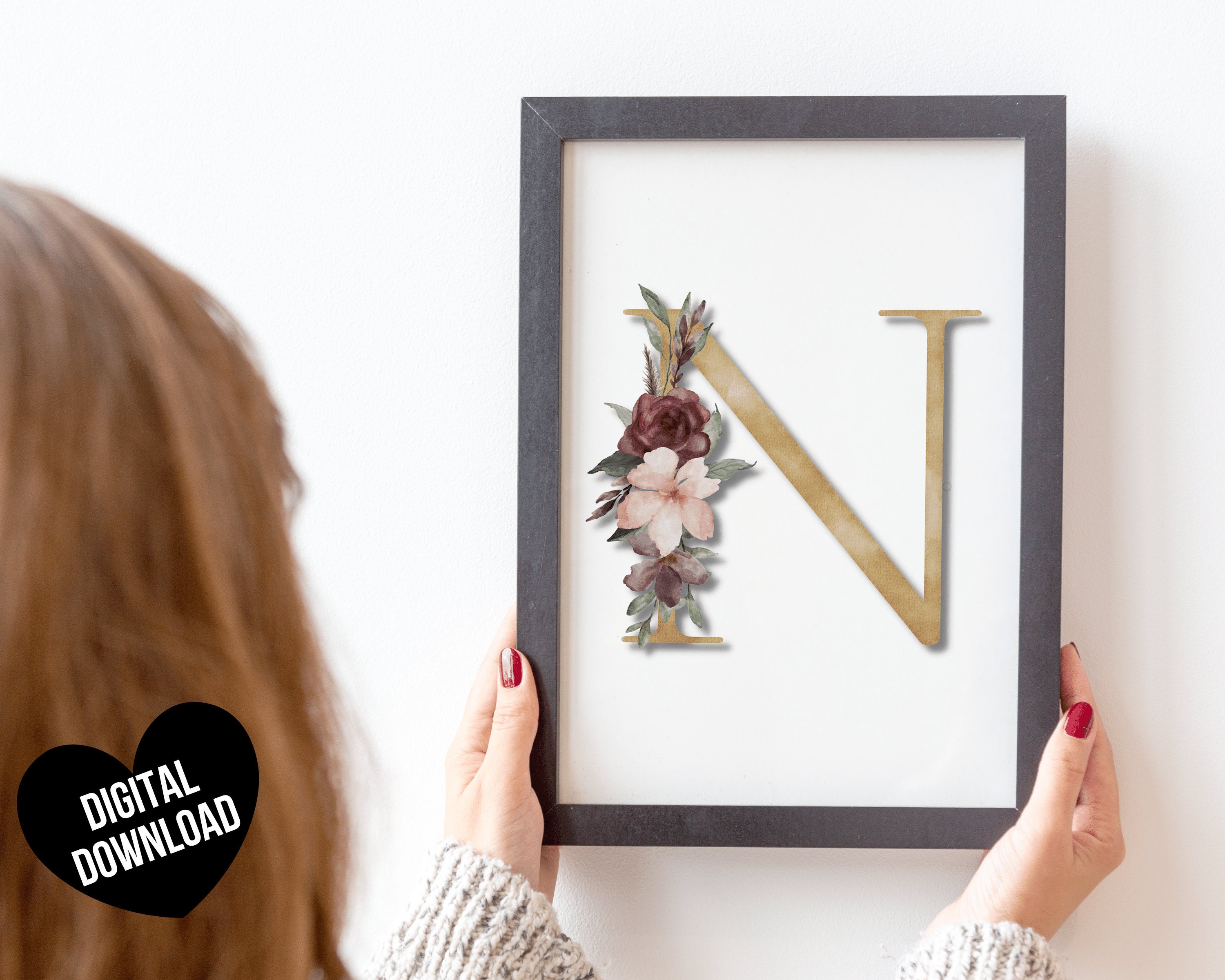 Letter Art Print PRINTABLE Letter N Wall Art Initial Wall | Etsy