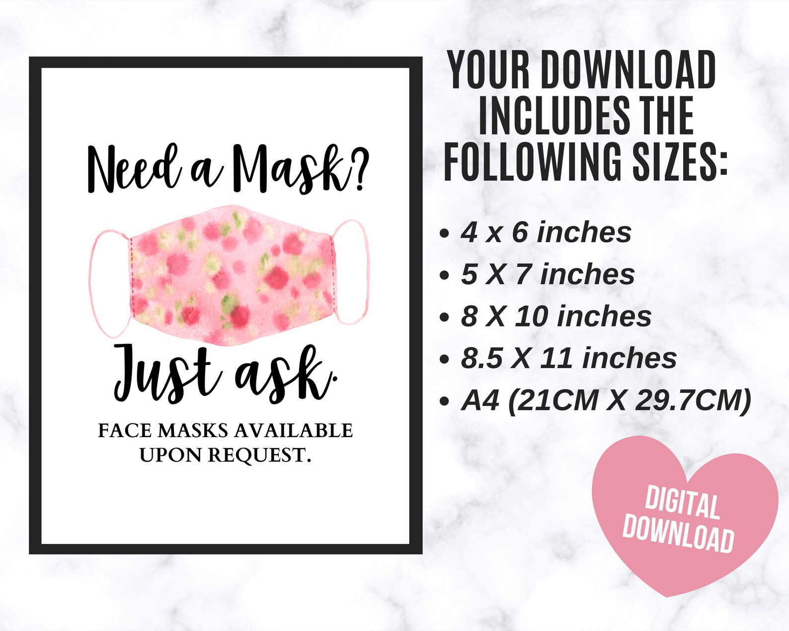 Face Mask Printable Sign Masks Available Sign Need a Mask | Etsy