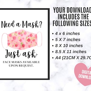 Face Mask Printable Sign Masks Available Sign Need a Mask - Etsy
