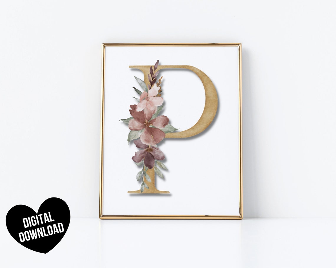 Letter P Wall Art PRINTABLE Letter Art Print Initial Wall - Etsy