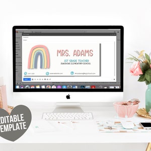 Email Signature, Teacher Email Signature Template, Boho Rainbow Email ...