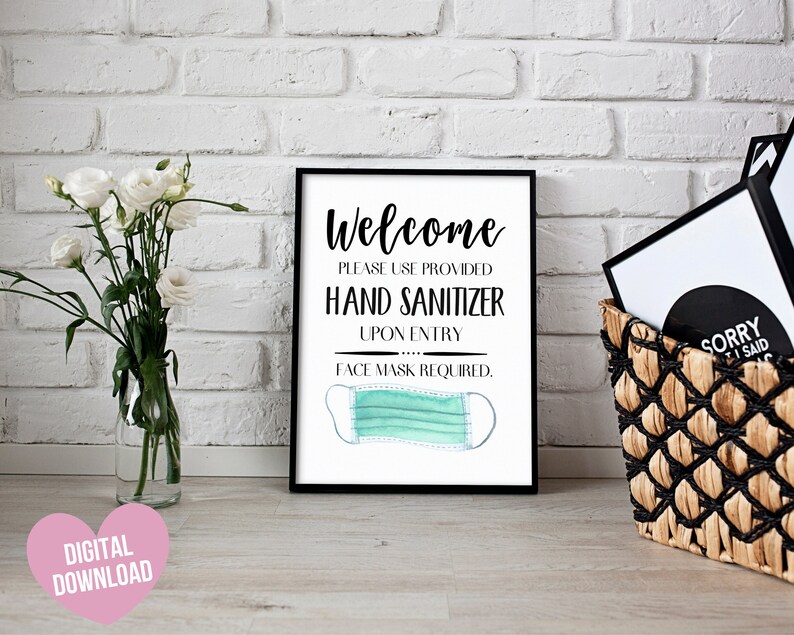Face Mask Sign Social Distance Sign Printable Please | Etsy