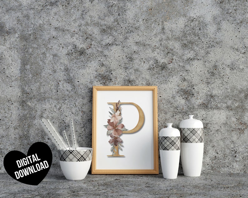 Letter P Wall Art PRINTABLE Letter Art Print Initial Wall - Etsy