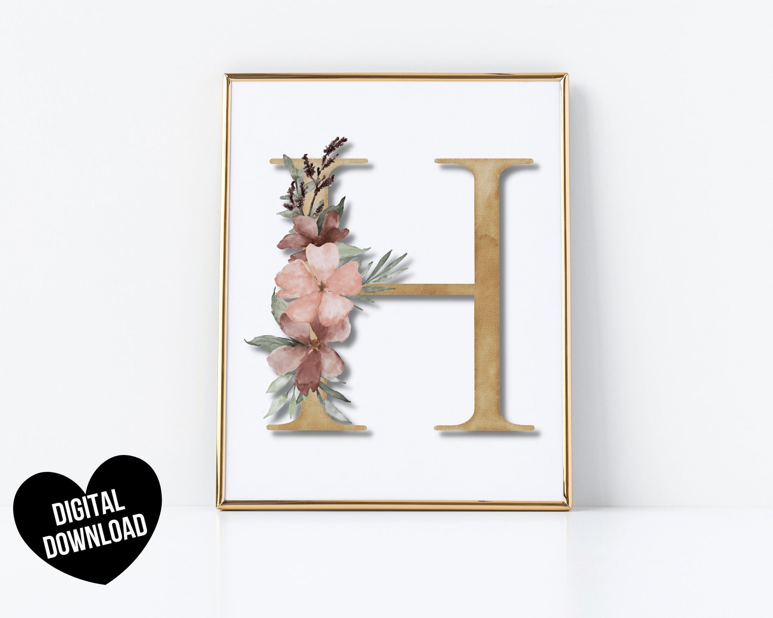 Letter Art Print PRINTABLE Letter H Wall Art Initial Wall - Etsy