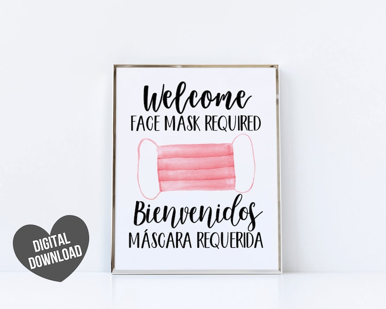 Face Mask Sign Mask Required Sign Printable Bilingual Covid - Etsy