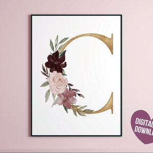 Printable Letter C Wall Art, Letter Art Print, Initial Wall Decor ...