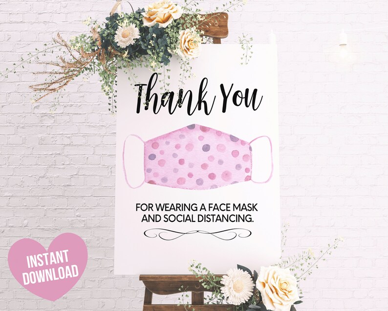 Face Mask Sign Thank You for Wearing a Face Mask and Social - Etsy