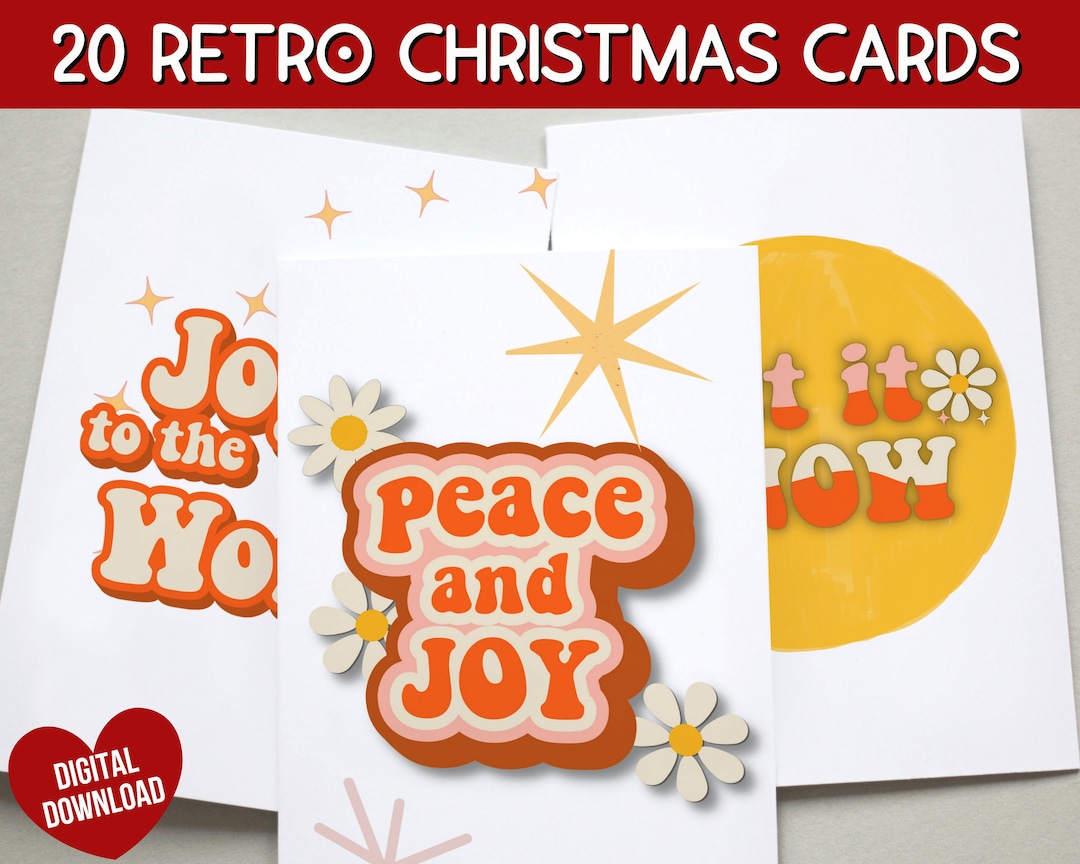 Printable Christmas Cards, Retro Christmas Cards Pack, Digital Download ...