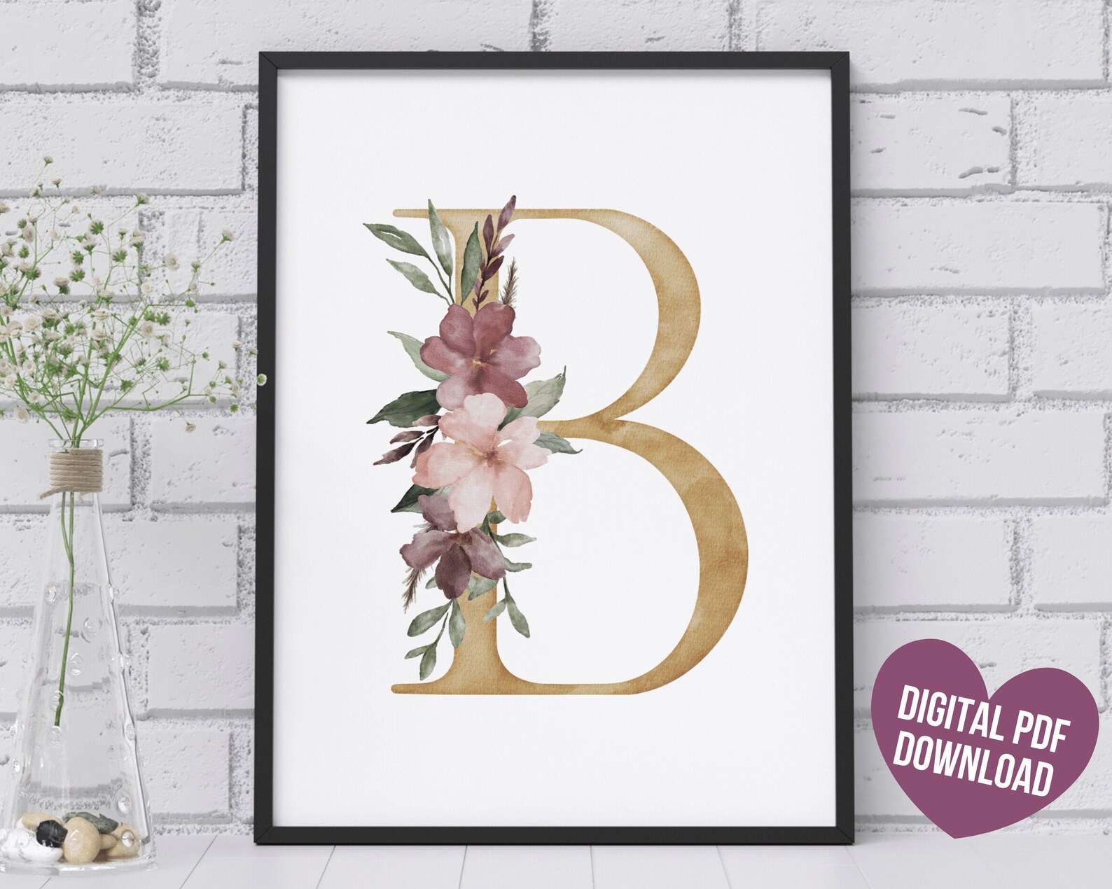 Letter Art Print, Printable Letter B Wall Art, Initial Wall Decor ...
